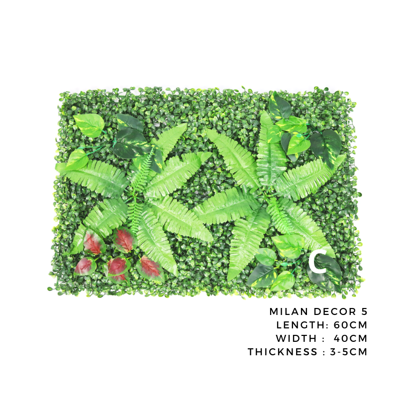 Milan Decor 5 Rectangle Artificial Lawn Wall Grass With Flower [60cm ...