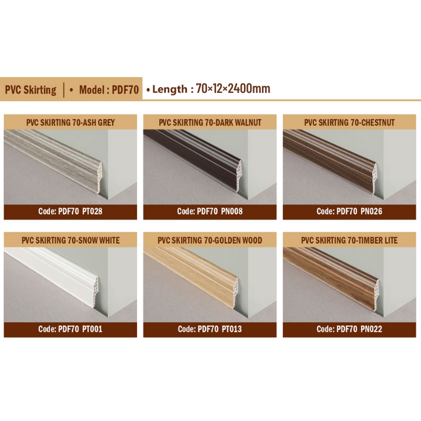 70MM PVC Skirting for SPC, Laminate, Vinyl Flooring | 8 Feet Length ...